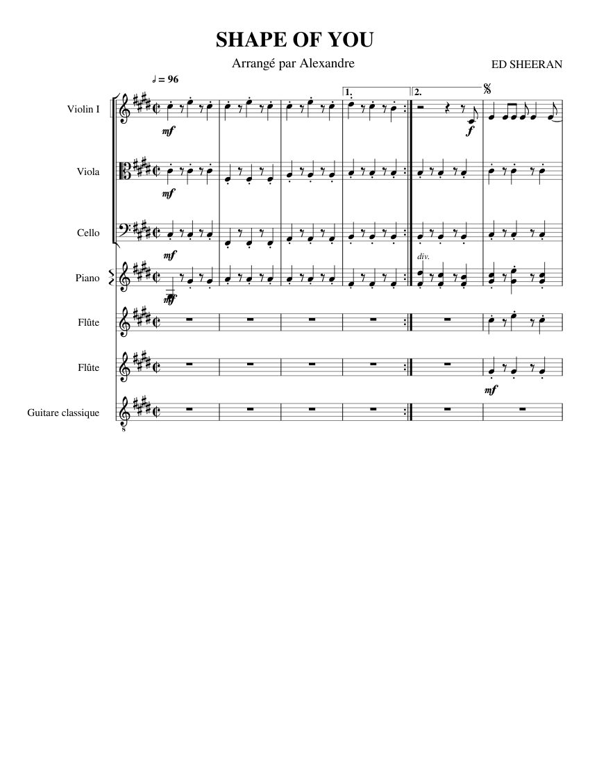 Shape of you Sheet Music for Piano, Flute, Violin, Viola & more ...