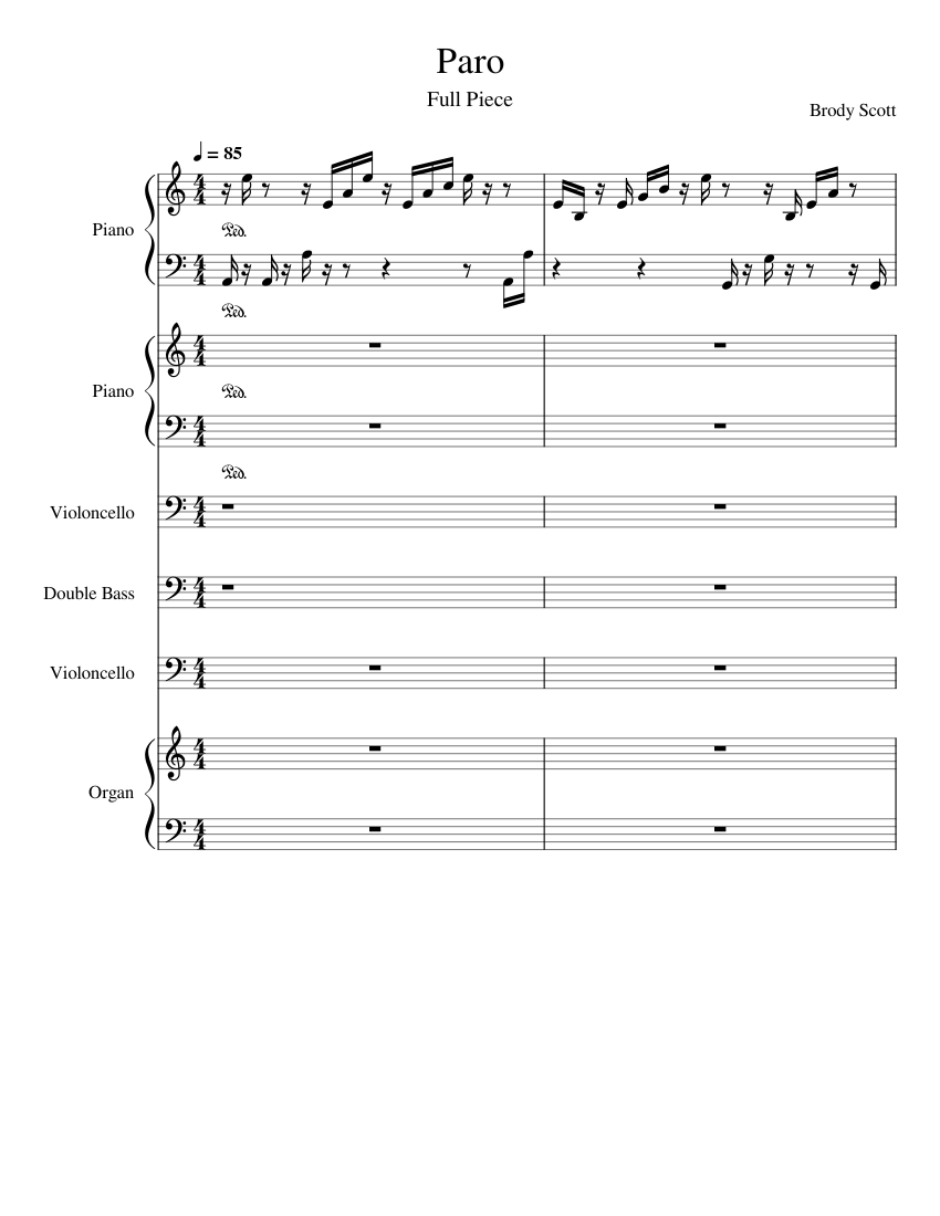 Paro Sheet Music for Piano, Organ, Contrabass, Cello (Mixed Ensemble ...