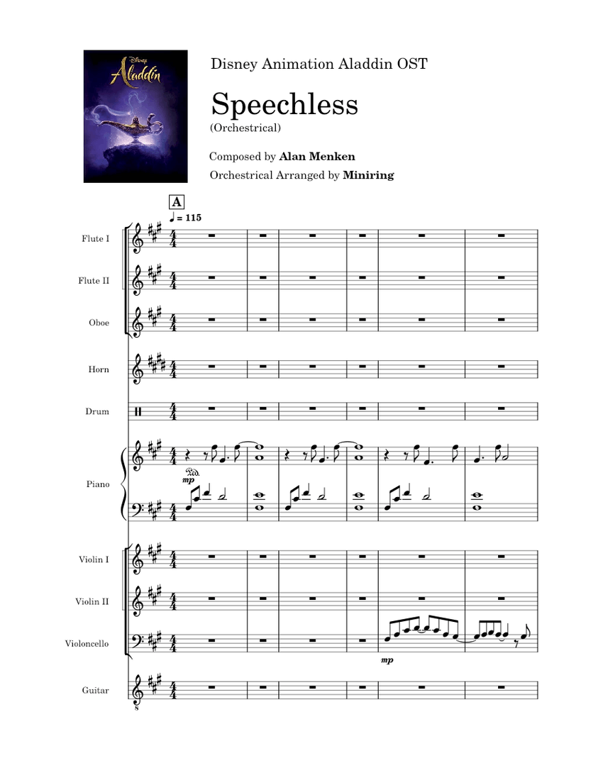 [Orchestra] Speechless - Naomi Scott (Aladdin OST) Sheet Music for ...