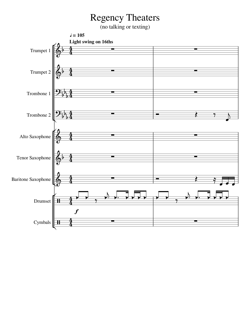 Regency Theaters Sheet music for Trombone, Saxophone alto, Saxophone ...