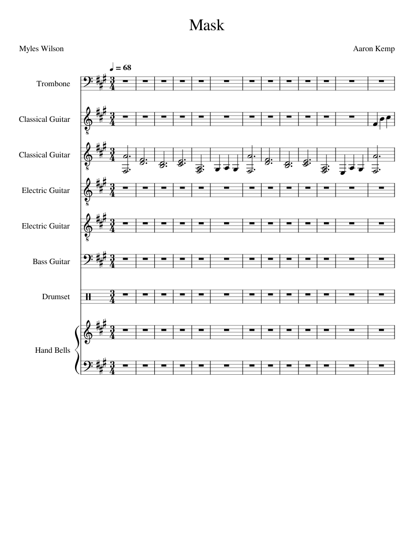 Mask Sheet music for Trombone, Guitar, Bass guitar, Drum group & more ...