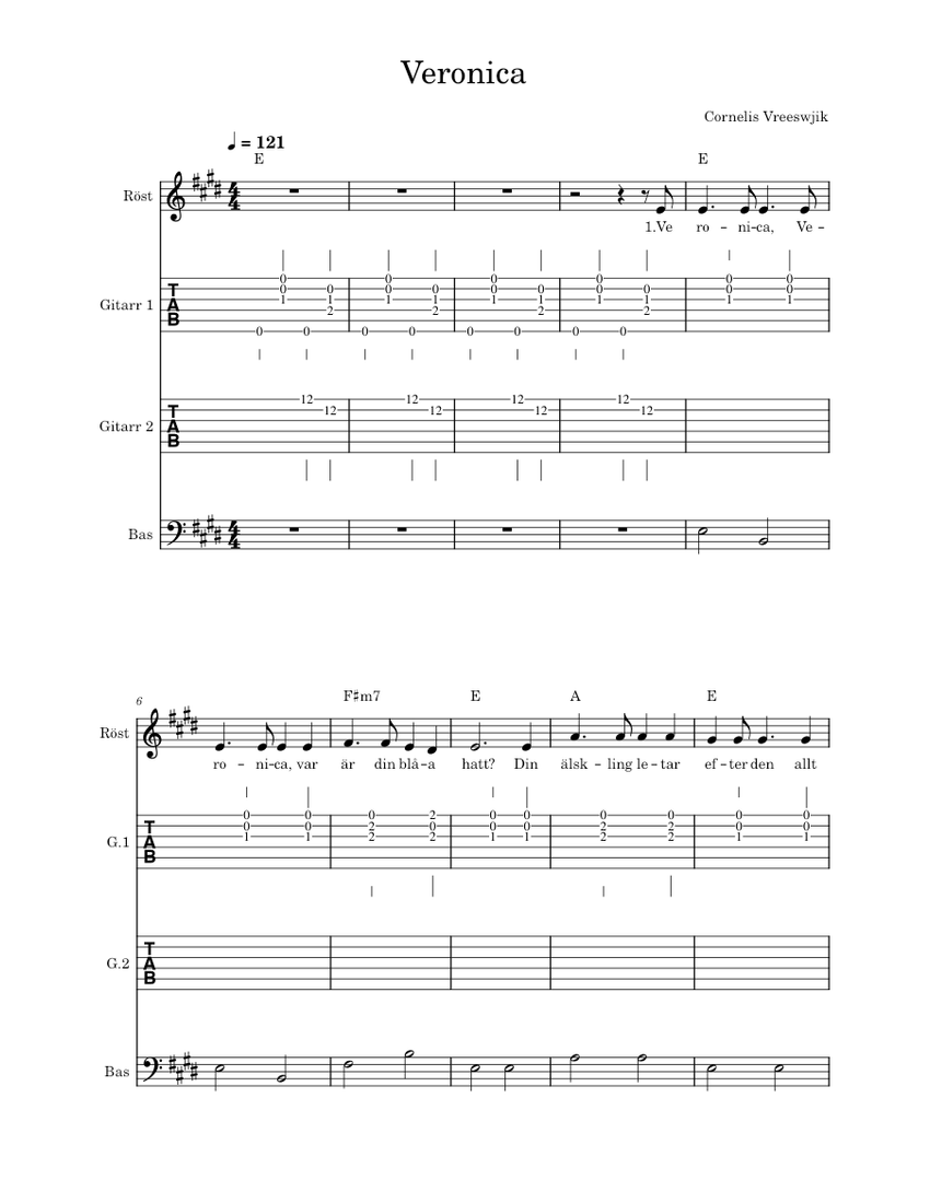 Veronica – Cornelis Vreeswijk Sheet music for Vocals, Guitar, Bass ...
