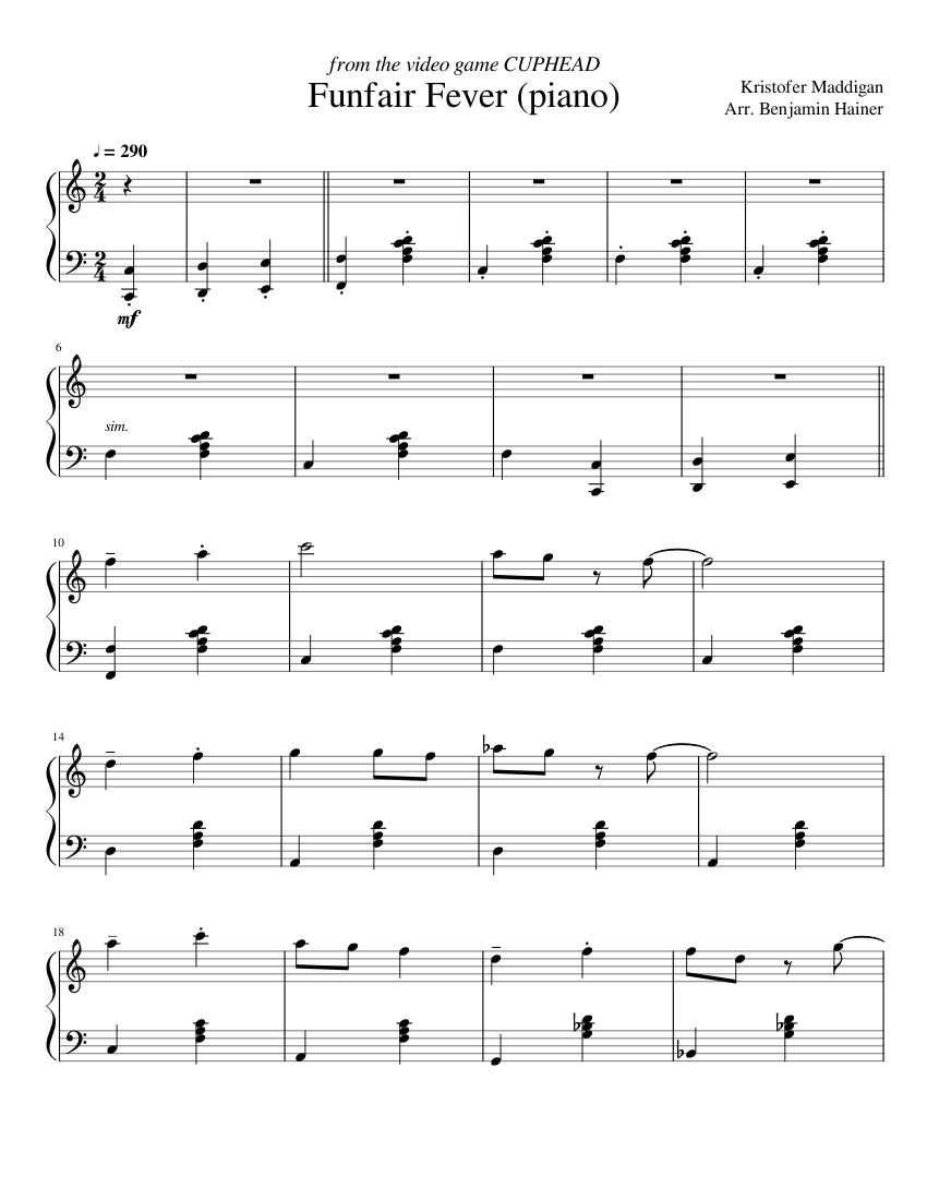 Funfair Fever Piano (Cuphead) Sheet Music for Piano (Solo) | MuseScore.com