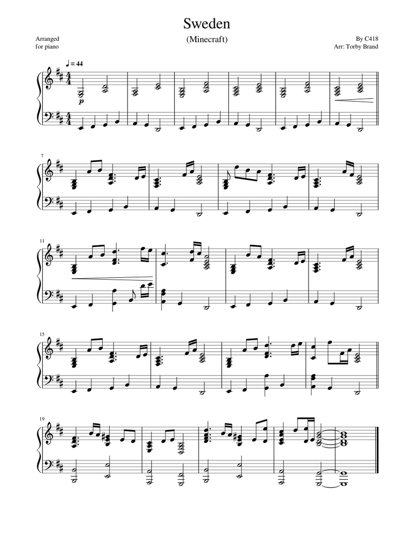 Sweden Minecraft Sheet music for Piano (Piano-Voice) Easy | Musescore.com