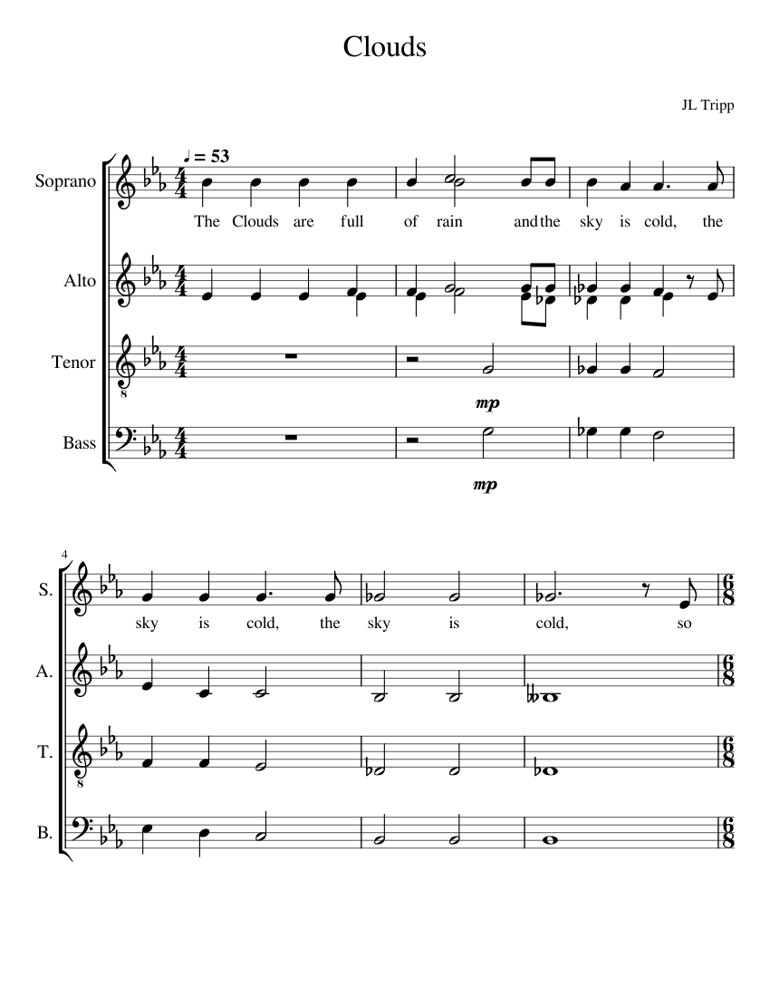 Clouds Sheet Music for Soprano, Alto, Tenor, Bass voice (Choral ...