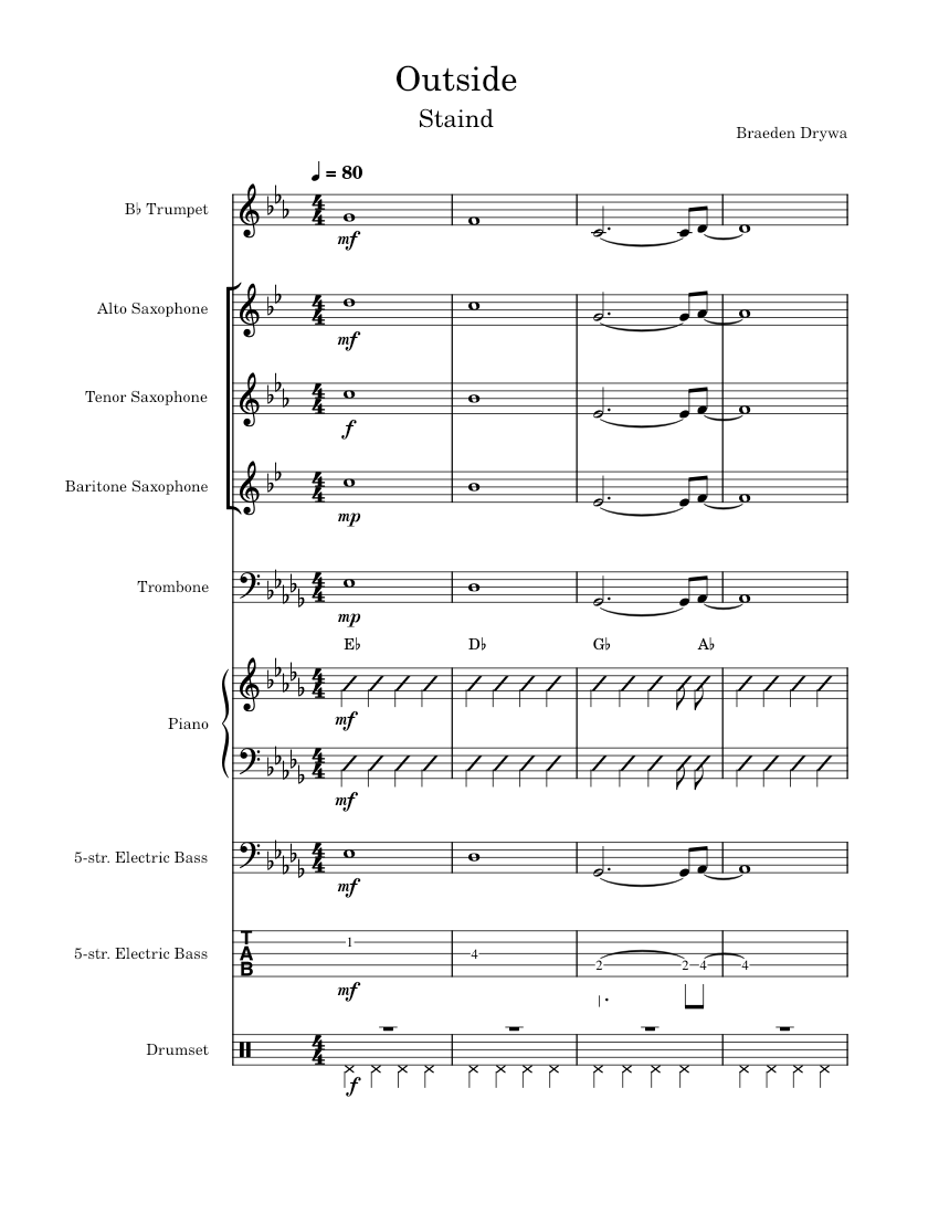 Outside – Staind Sheet Music and Tab with Chords for Piano, Trombone ...