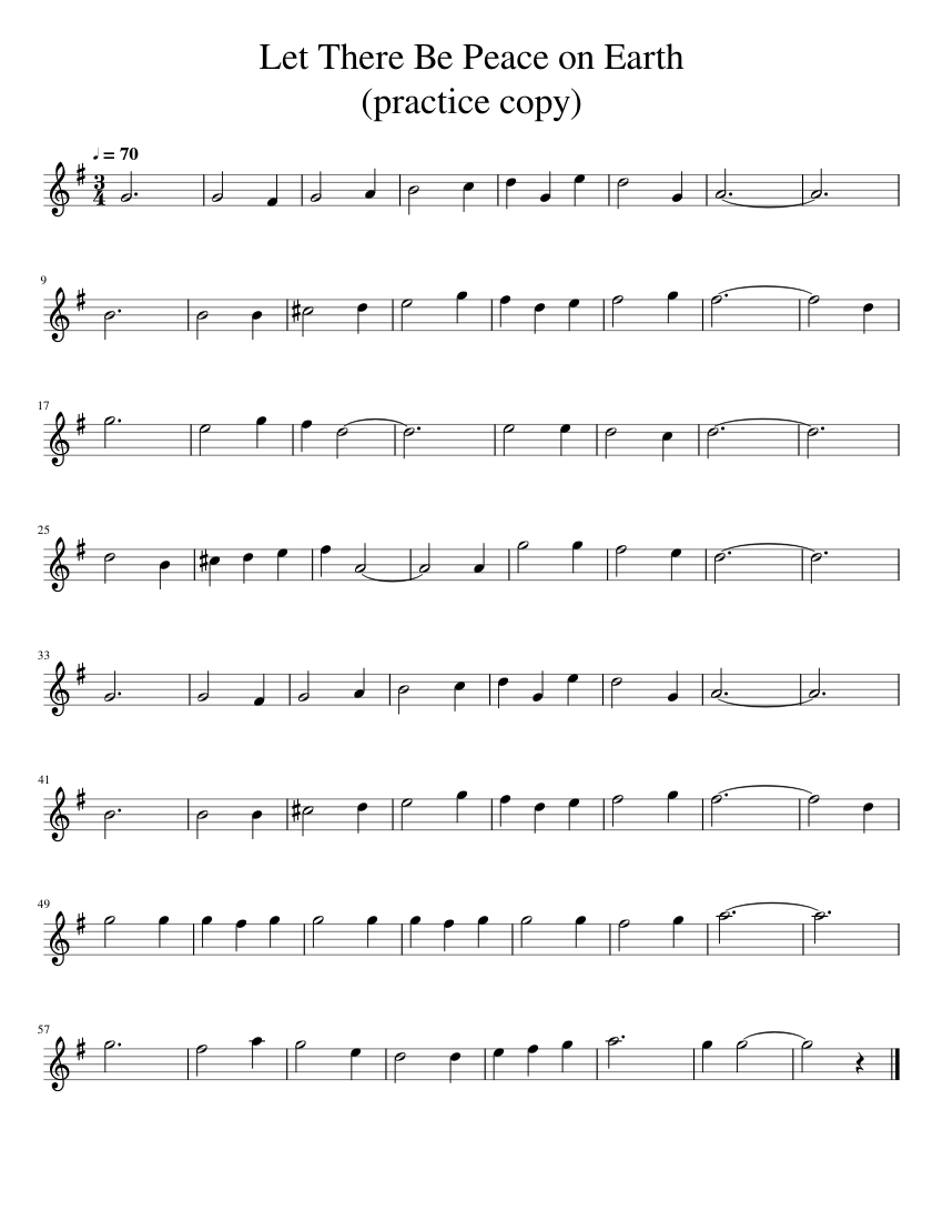 Let There Be Peace on Earth (practice copy) Sheet Music for Piano (Solo ...