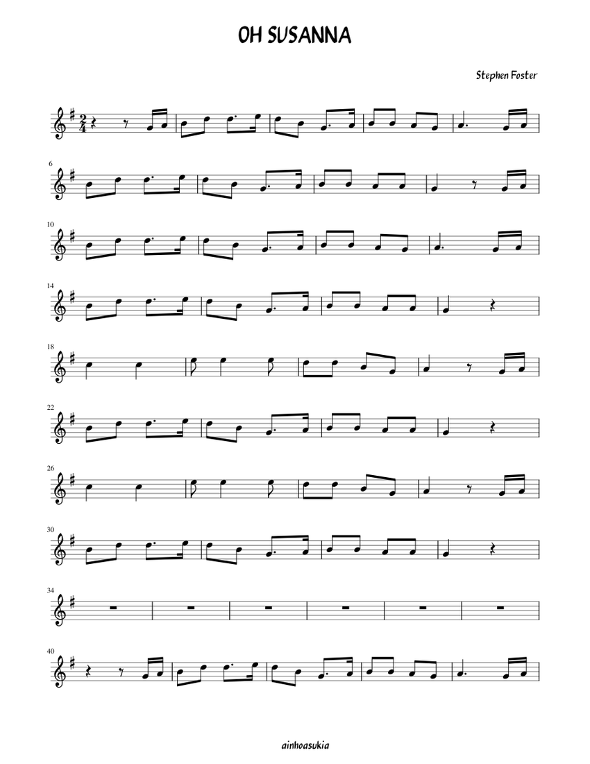 OH SUSANNA Sheet music for Piano (Solo) Easy | Musescore.com