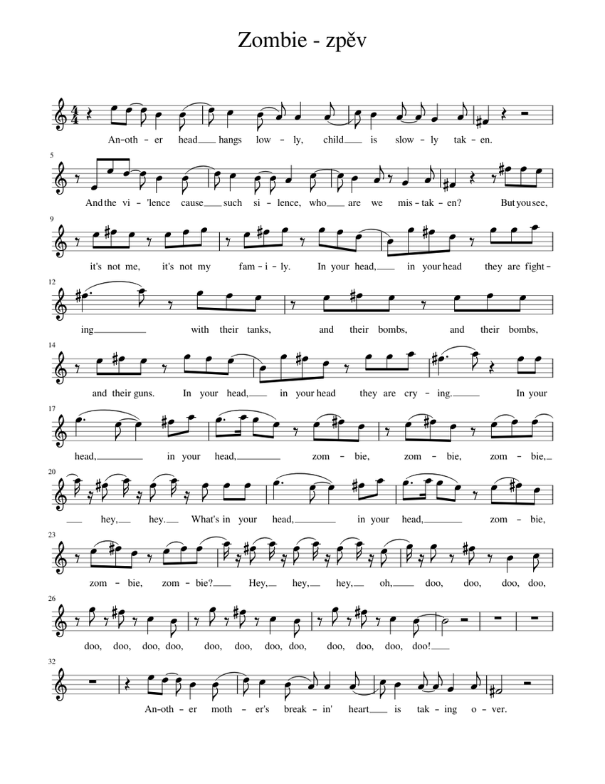 Zombie - singing Sheet music for Vocals (Solo) | Musescore.com