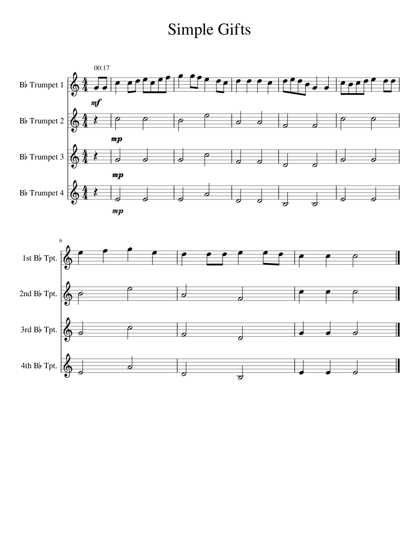 Simple Gifts for Trumpets Sheet Music for Trumpet in b-flat (Mixed ...