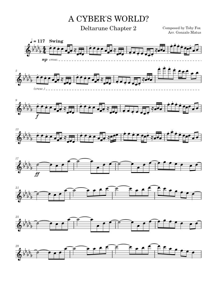 A CYBER'S WORLD? – Toby Fox Sheet Music for Violin (Solo) | MuseScore.com