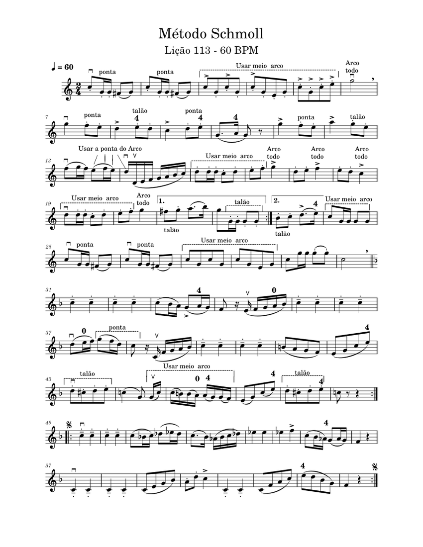 Método Schmoll Lição 113 - 60 BPM Sheet music for Violin (Solo ...