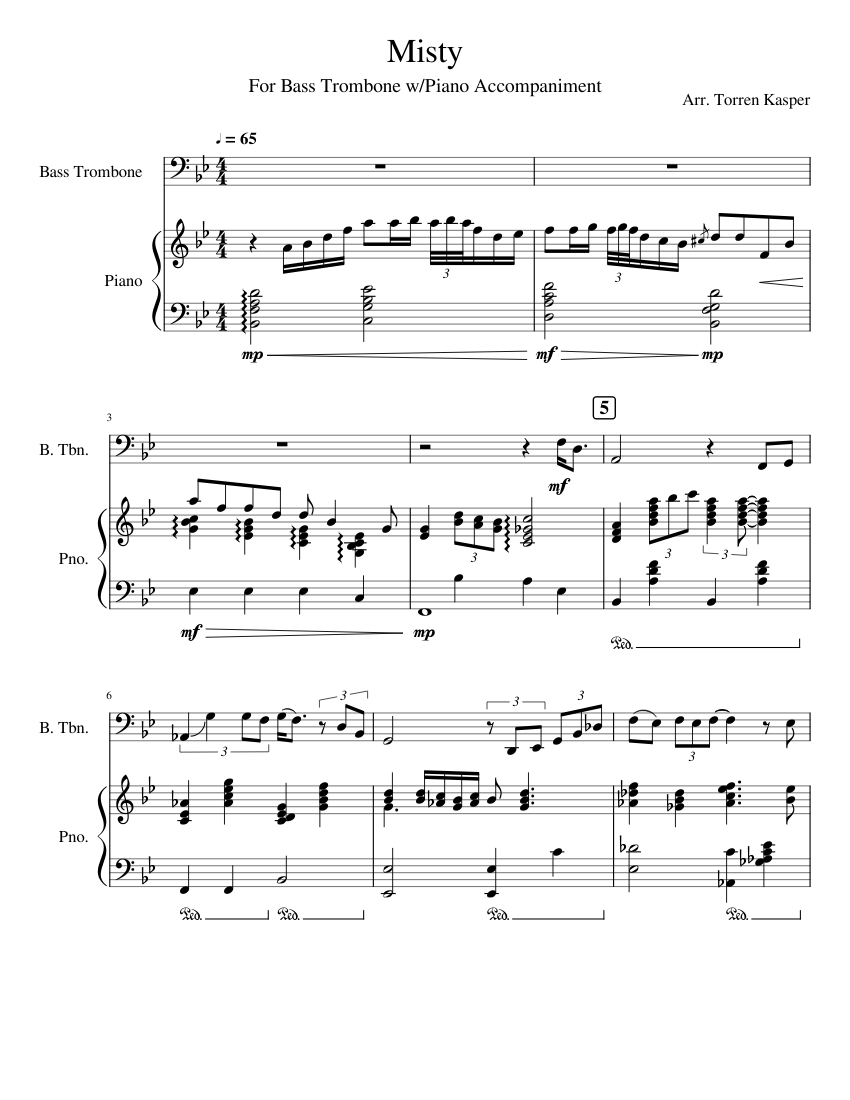 Misty (Bass Trombone Solo) Sheet music for Piano, Trombone bass (Solo ...
