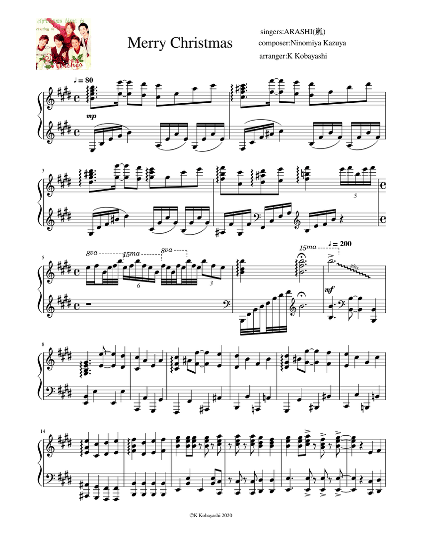 Merry Christmas - 嵐(ARASHI) Sheet Music for Piano (Solo) | MuseScore.com