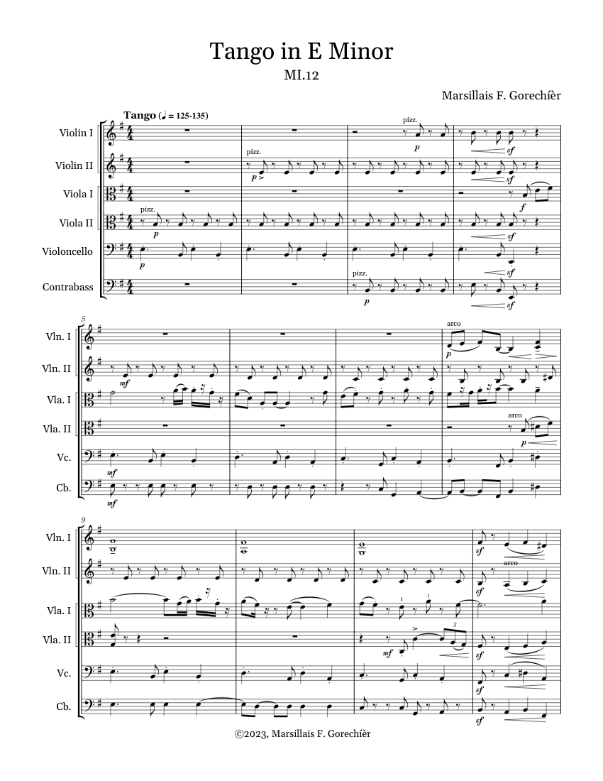 Tango in E Minor - MI.12 Sheet music for Contrabass, Violin, Viola ...