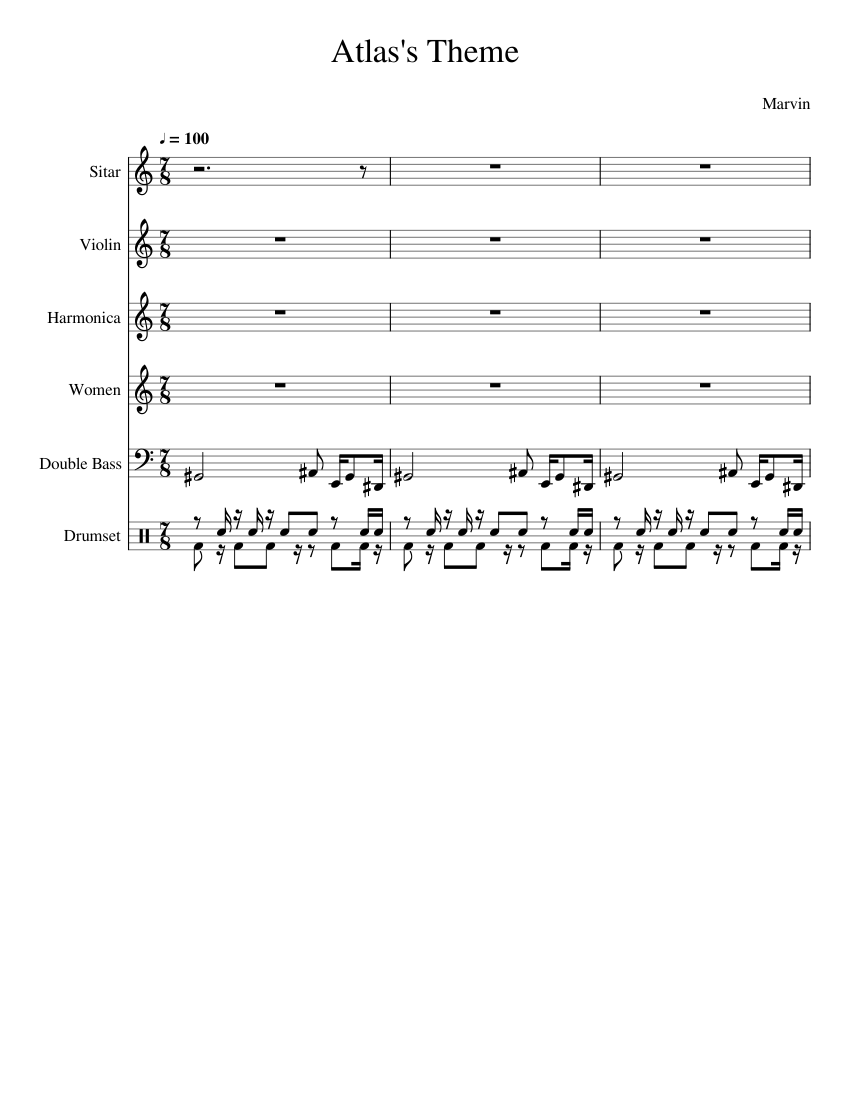 Atlas's Theme Sheet music for Female, Contrabass, Violin, Drum group ...