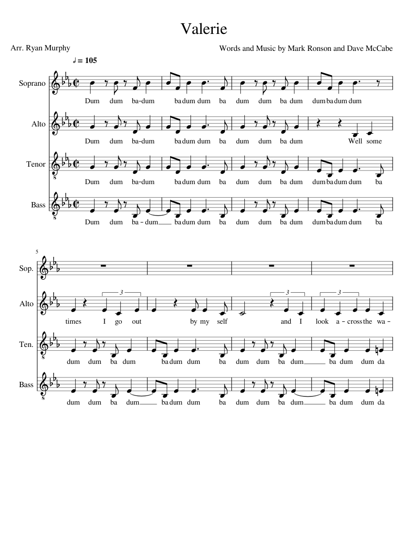 Valerie Sheet Music for Piano (Mixed Quartet) | MuseScore.com