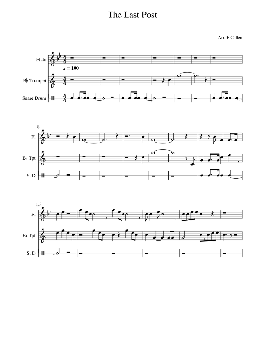 Anzac last post – Misc Traditional Sheet Music for Flute, Snare drum ...