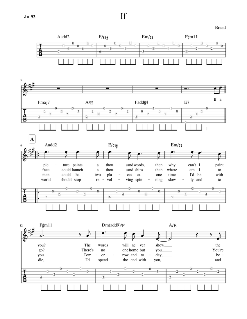 If_Bread_for Vocal/Gt Sheet Music and Tab with Chords for Oboe, Guitar ...