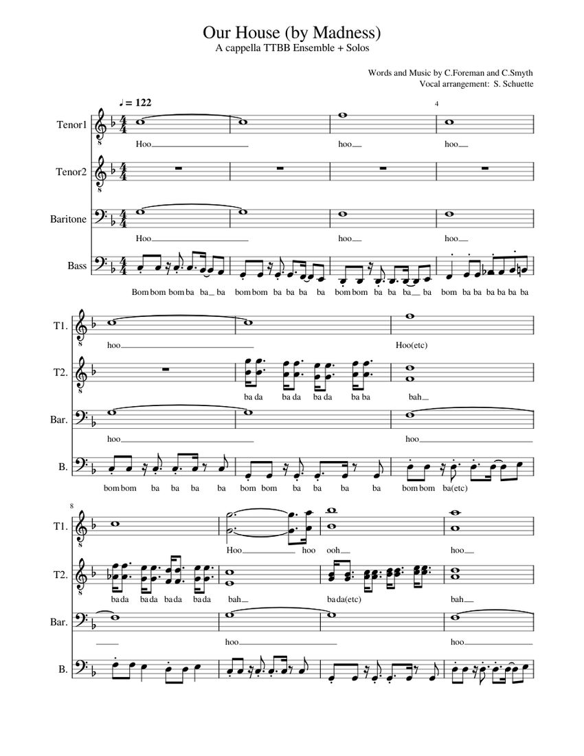 Our House (TTBB a cappella - by Madness) Sheet Music for Tenor, Bass voice, Baritone (Men’s ...