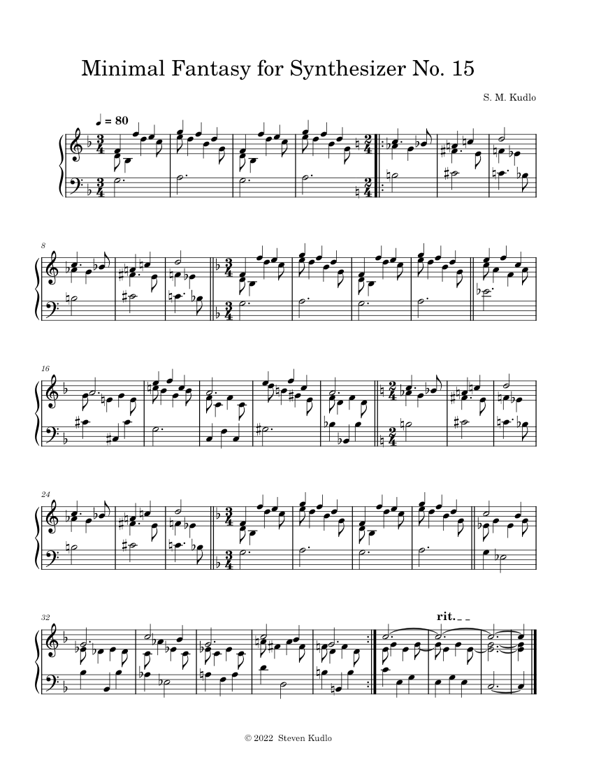 Minimal Fantasy for Synthesizer No. 15 - Steven Kudlo Sheet music for Synthesizer (Solo ...
