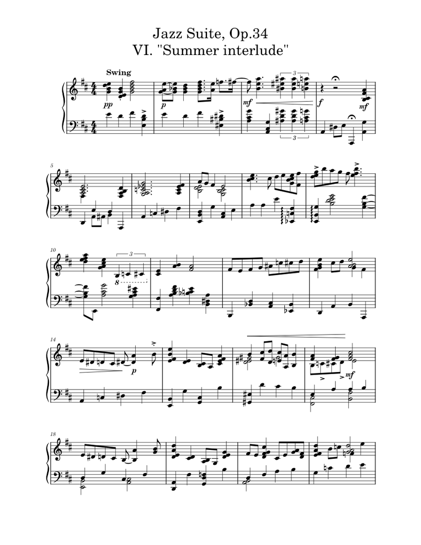 VI. "Summer interlude" - Jazz Suite, Op.34 Sheet music for Piano (Solo ...