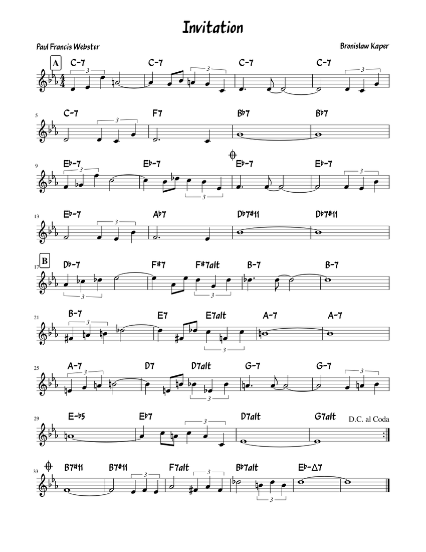 Invitation Sheet Music with Chords for Piano (Solo) easy | MuseScore.com