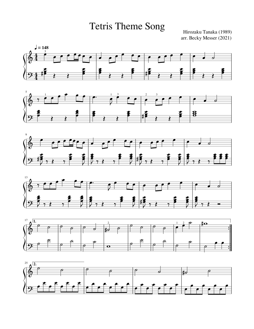 Tetris Theme Song Sheet Music for Piano (Solo) easy | MuseScore.com