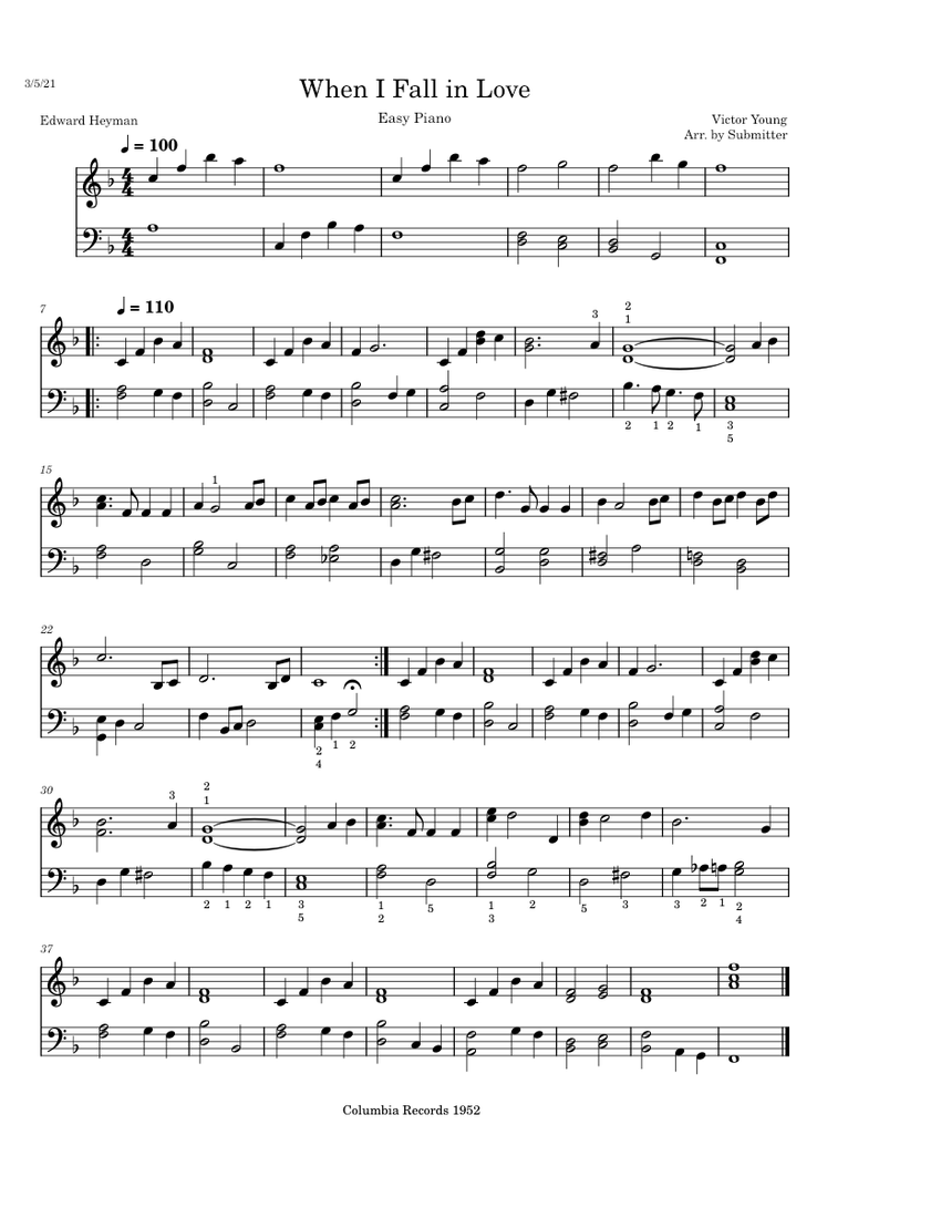When I Fall in Love Sheet Music for Piano (Solo) | MuseScore.com