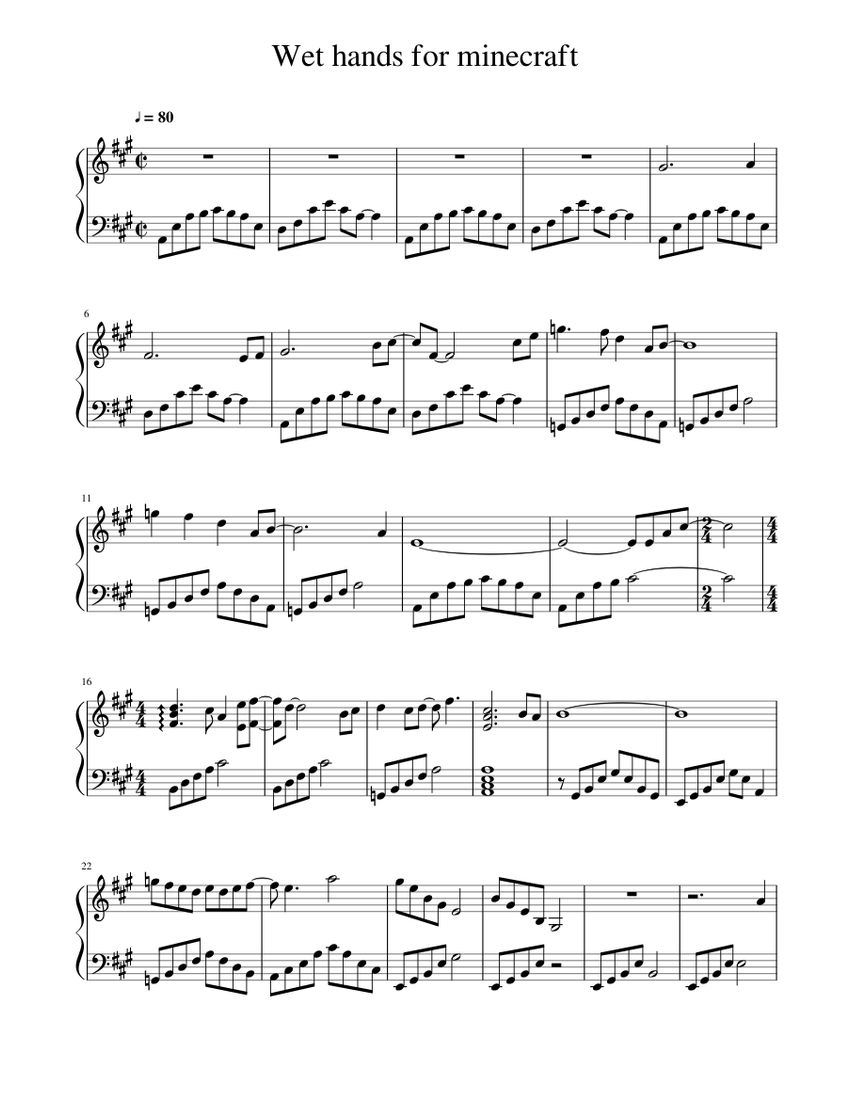 Wet hands for minecraft Sheet music for Piano (Solo) Easy | Musescore.com