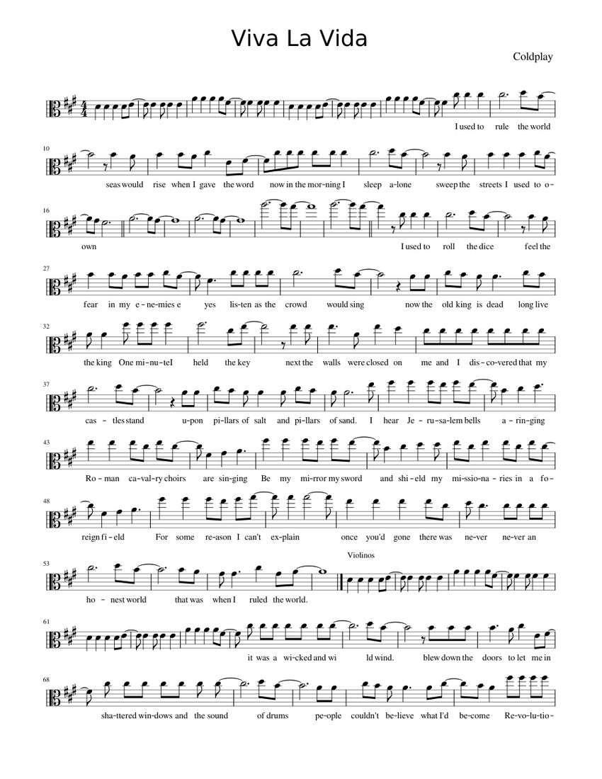Viva la vida – Coldplay Viva la vida or death and all his friends Sheet ...
