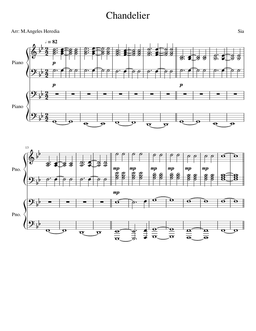 Chandelier 4 manos Sheet music for Piano (Piano Duo) | Musescore.com