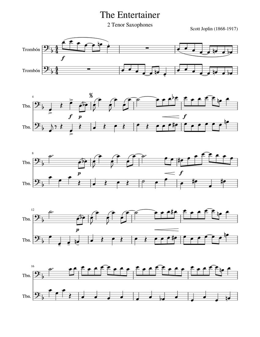 Scott Joplin - The Entertainer 2 tenor saxophones v1.0 Sheet music for ...