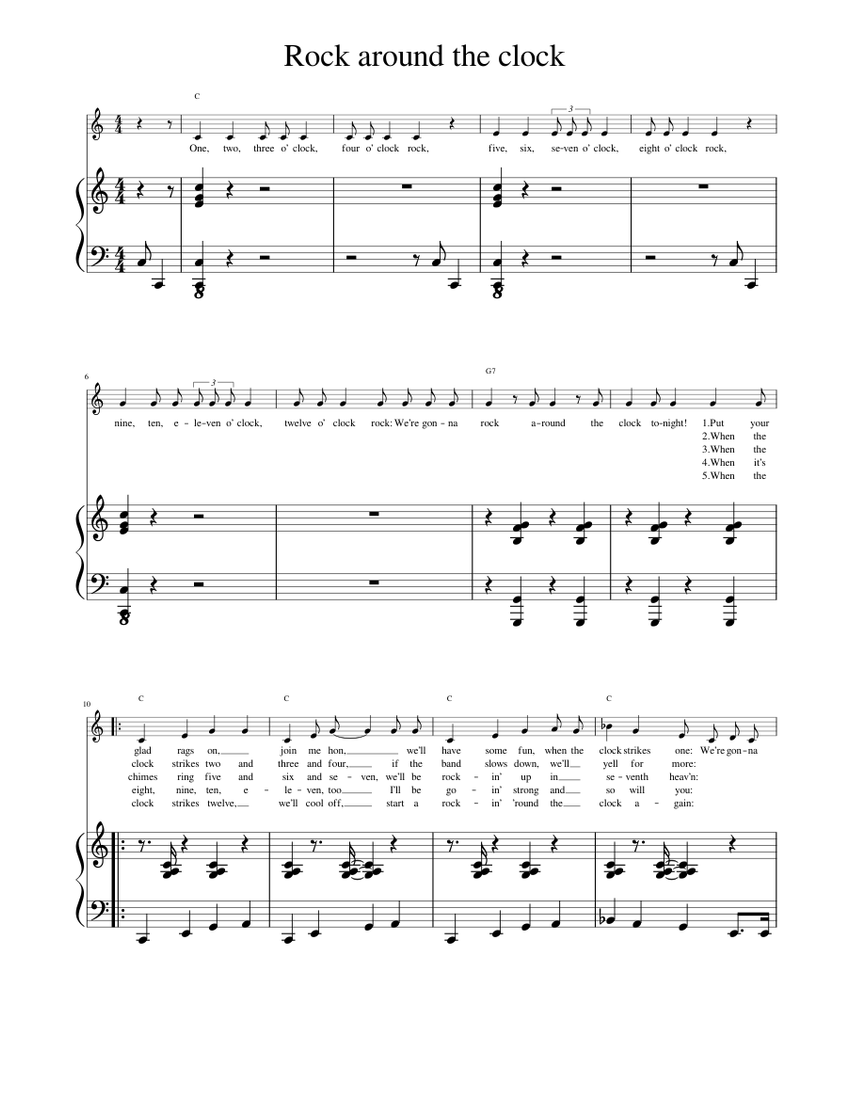Rock around the clock Sheet Music with Chords for Vocals (Solo ...