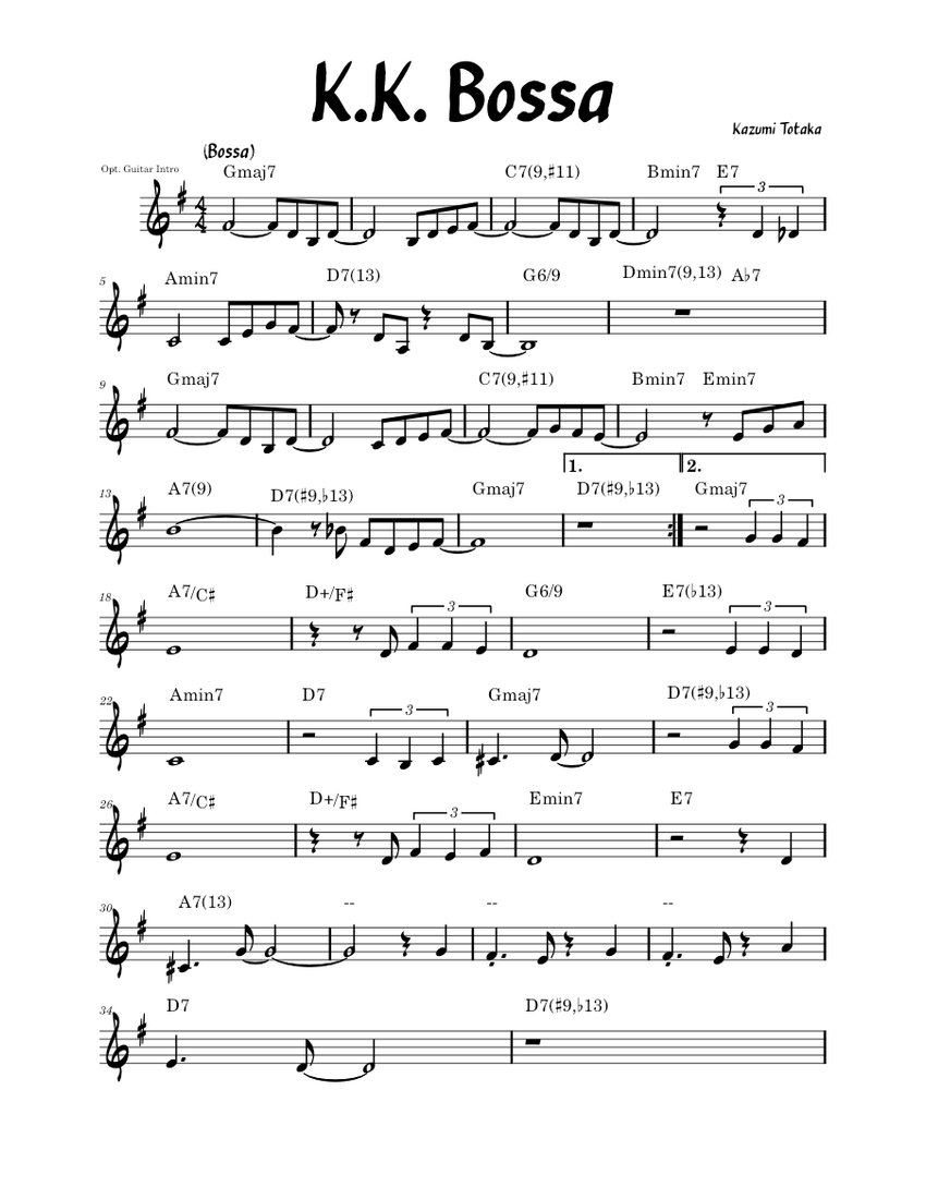 Kk bossa – KK Slider Sheet music for Piano (Solo) Easy | Musescore.com