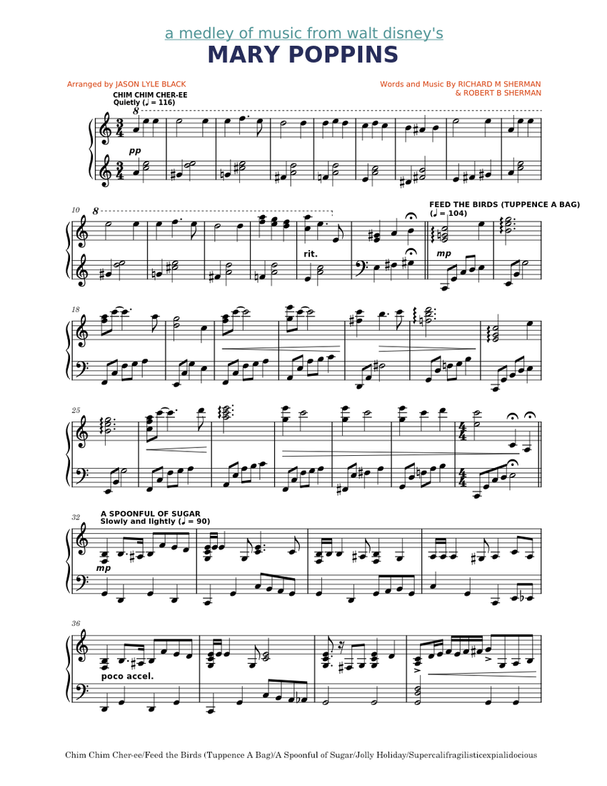 Mary poppins – Misc Soundtrack Mary Poppins Medley Sheet Music for ...