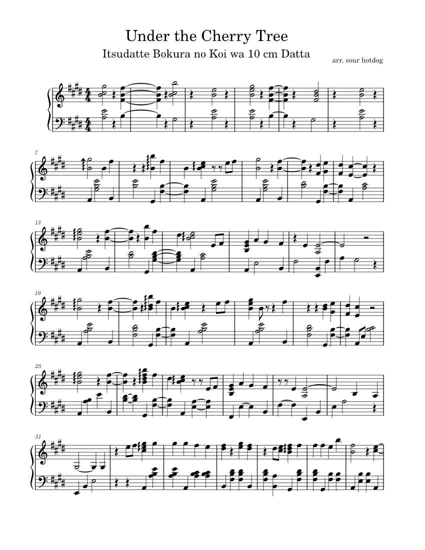 Under the Cherry Tree – HoneyWorks Under the Cherry Tree Sheet music ...