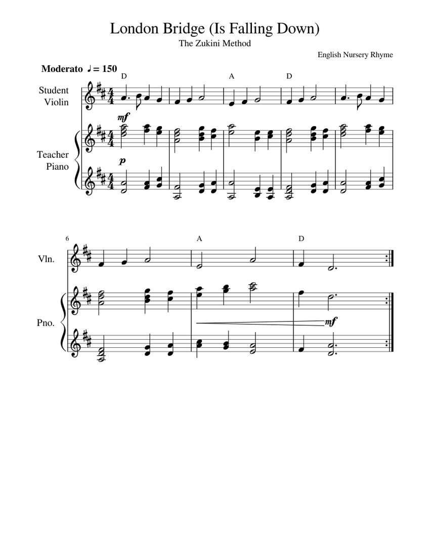 Violin easy: London Bridge (Is Falling Down) Sheet Music for Piano ...