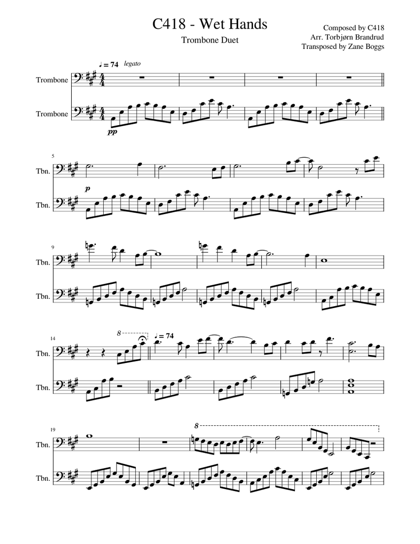 C418 - Wet Hands Sheet music for Trombone (Brass Duet) | Musescore.com