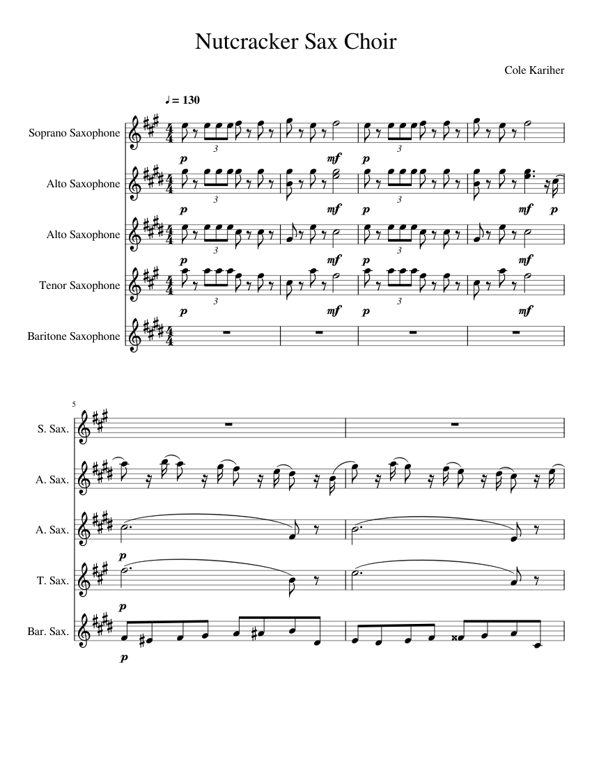 Nutcracker Sax Choir Sheet music for Piano, Saxophone alto, Saxophone ...