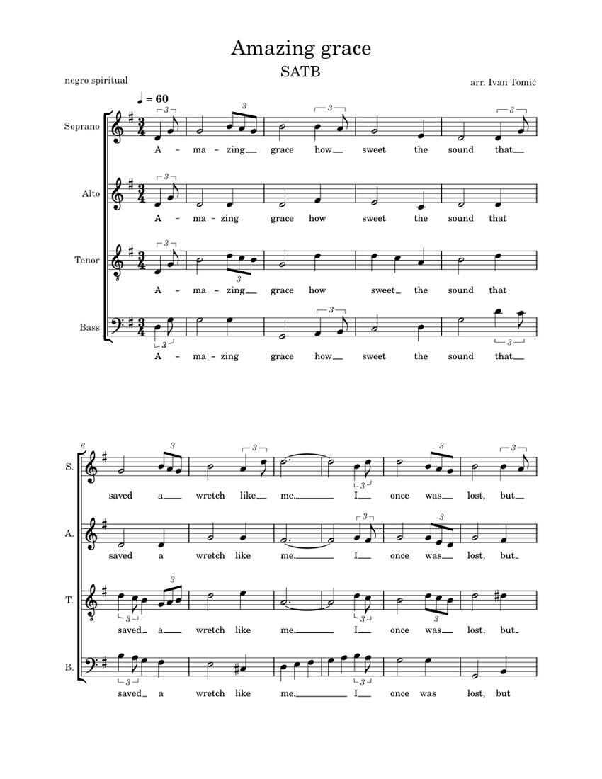 Amazing Grace - SATB Sheet Music for Soprano, Alto, Tenor, Bass voice ...