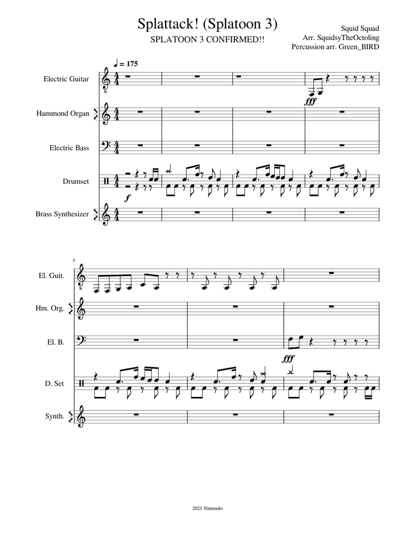 Splattack! (Splatoon 3 Trailer) Sheet Music for Organ, Guitar, Bass ...