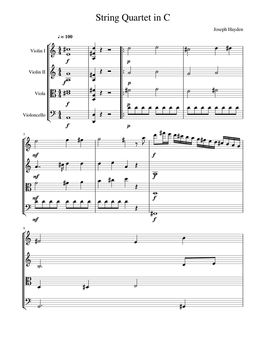 String Quartet in C - piano tutorial