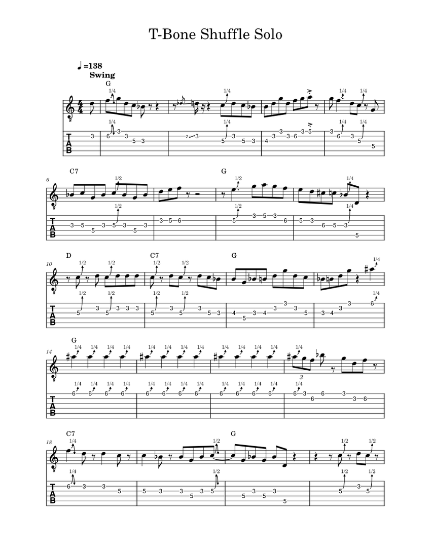 T-bone Shuffle Guitar Solo – T-Bone Walker Sheet music for Guitar (Solo ...