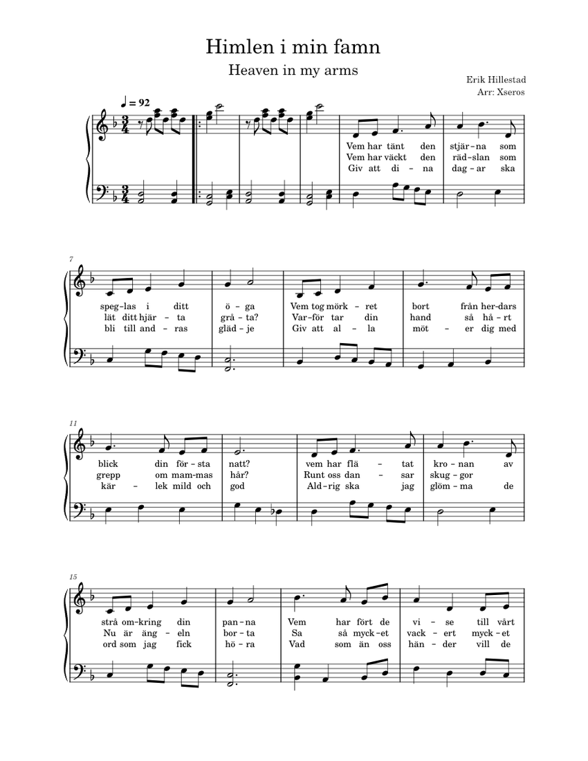 Himlen i min famn (Heaven in my arms) Sheet Music for Piano (Solo) easy ...