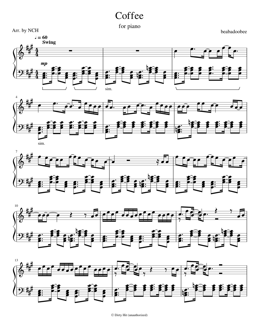 Coffee (beabadoobee) Sheet Music for Piano (Solo) | MuseScore.com