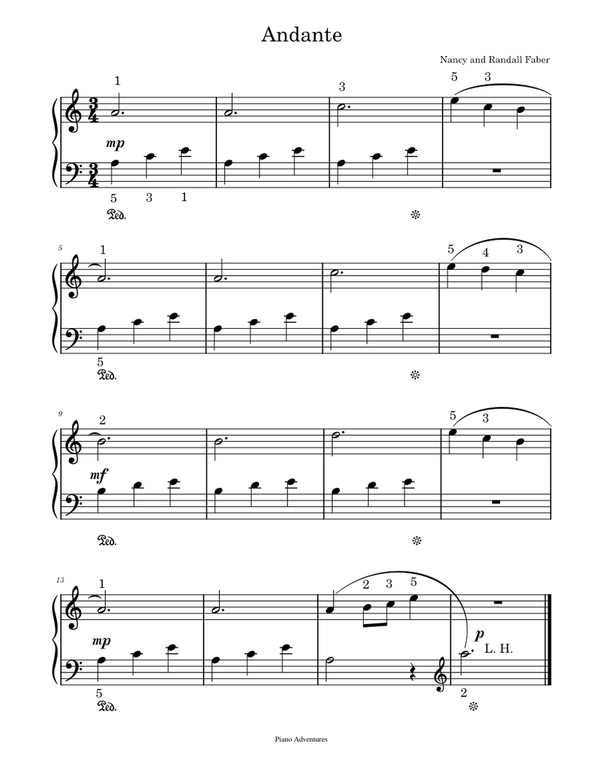 Andante Sheet music for Piano (Solo) Easy | Musescore.com