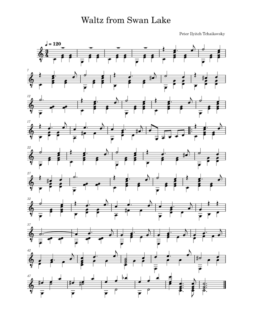 Waltz from Swan Lake – Pyotr Ilyich Tchaikovsky Sheet Music for Guitar ...