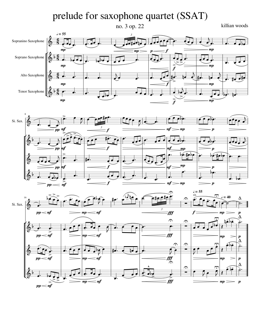 Prelude for Sax Quartet (SSAT) Sheet Music for Saxophone alto ...