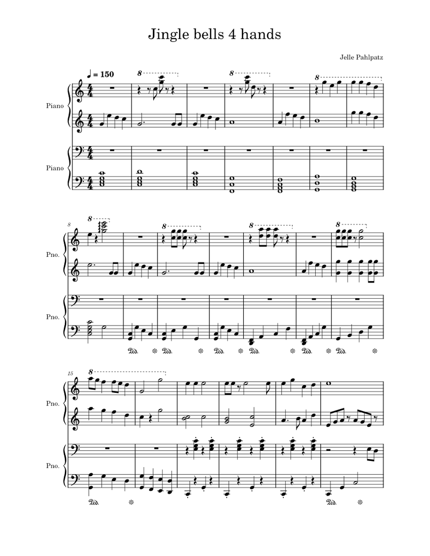 Jingle bells 4 hands Sheet Music for Piano (Piano Four Hand ...
